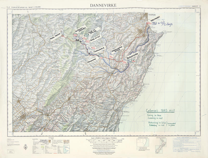 Map showing route of Colenso's 1845 visit to Mokai Patea - MTG Hawkes Bay